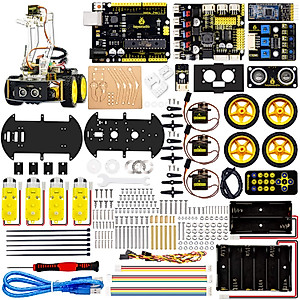 KEYESTUDIO 4WD Bluetooth Smart Car Robot Arm Building Starter Kit for Arduino ，for Uno R3 Programmable Robotics Coding Kit DIY Set for Student Adults 15+