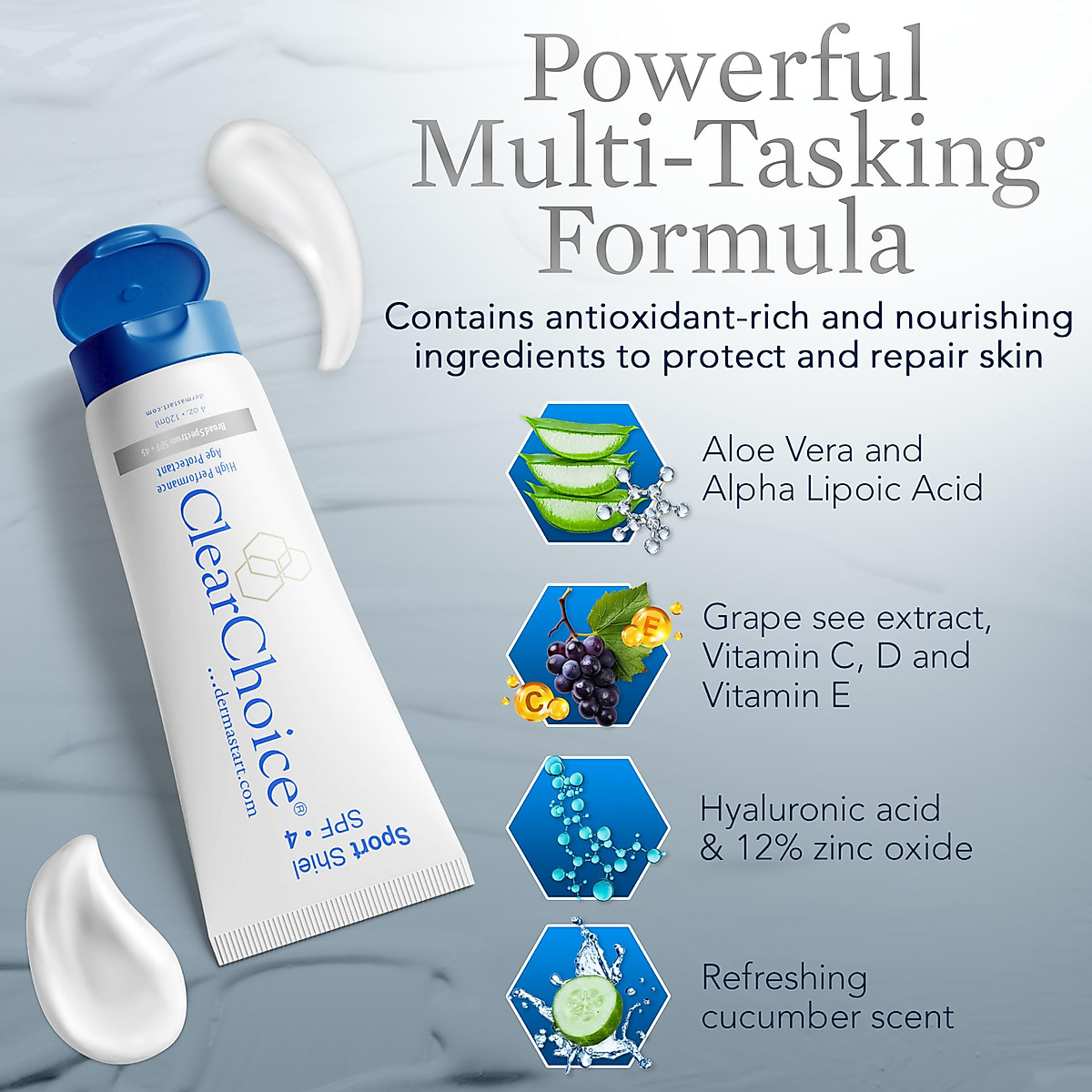 Clear Choice Sunscreen for Face SPF 45, Oil Free Sunblock & Light Moisturizer with Zinc Oxide, Reef-Safe, Broad Spectrum, Water-Resistant, No White Cast, Dermatologist Recommended, 4oz