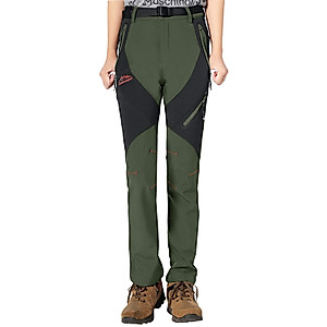 Rdruko Women's Hiking Pants Outdoor Waterproof Windproof Softshell Fleece Slim Snow Ski Pants(Green, US M)