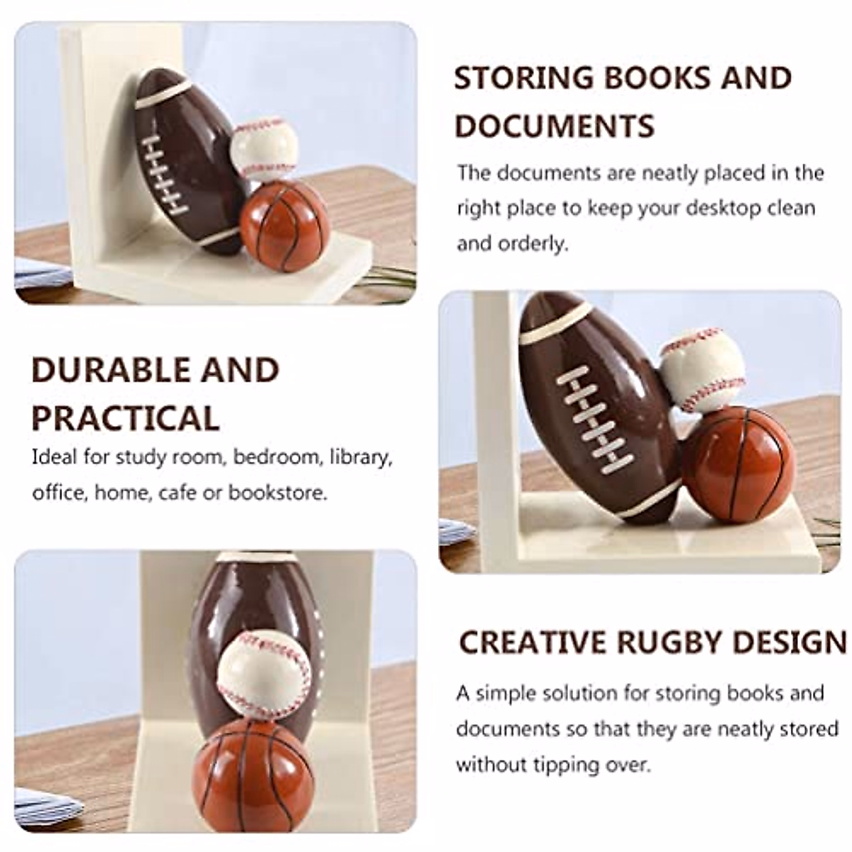 IMIKEYA Resin Bookend Book Stopper Football Basketball Heavy Duty Non-Skid Bookend for Room and Office Book Shelf Decor