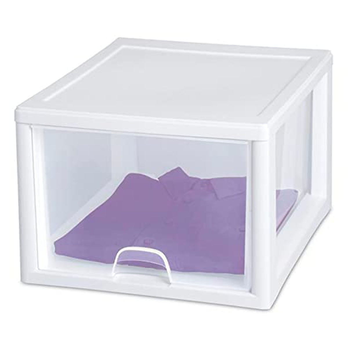 Sterilite 27 Qt Stacking Storage Drawer, Stackable Plastic Bin Drawer to Organize Shoes and Clothes in Home Closet, White with Clear Drawer, 8-Pack