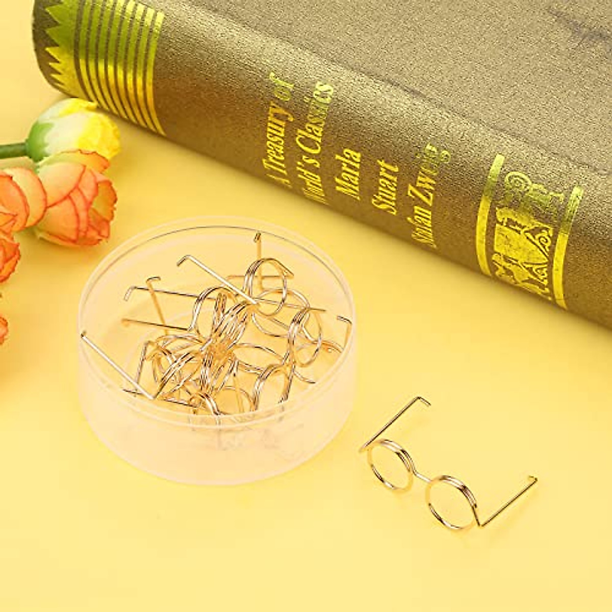 Paper Clip, 10Pcs Metal Rose Golden Small Eyeglass Shape Bookmark for Fixing Card Book File for Office Home School Supplies