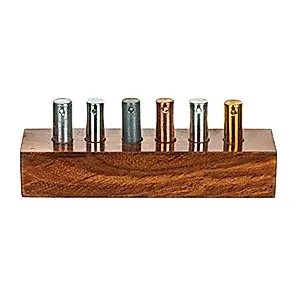 6pc Specific Heat Metal Cylinders Set - Copper, Lead, Brass, Zinc, Iron & Aluminum - Includes Wooden Storage Block - for Specific Heat, Specific Gravity & Density Experimentation - Eisco Labs