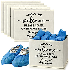 Suzile 6 Pcs Shoe Covers Box Foldable Storage Bin Indoor Shoe Cover Dispenser Shoe Cover Holder for Open Houses Supplies Homeowner Booties (Classic, Beige)