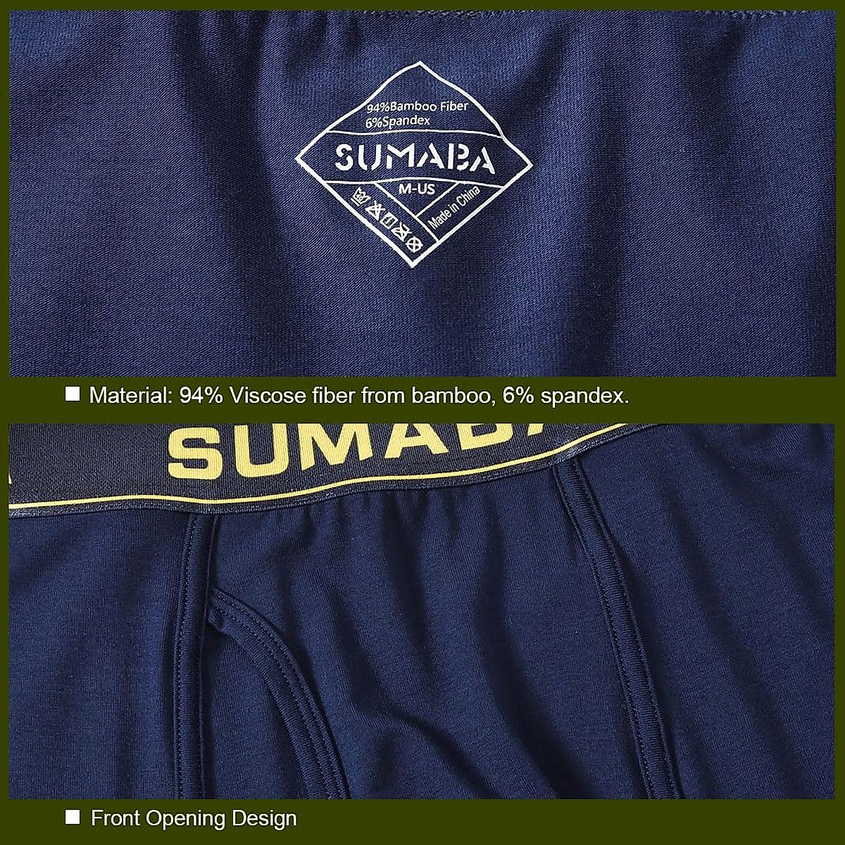 SUMABA Mens Bamboo Viscose Anti Chafing Spandex Boxer Briefs Underwear (7403Dark Blue/Brown, xl)