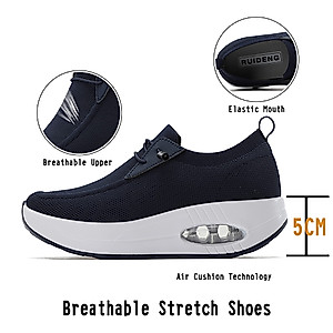 Dark Blue Women's Slip-on Walking Shoes Mesh Breathe Air Cushion Arch Support Sock Sneakers for Women Ladys Girls Fashion Platform Lightweight Loafers Non-Slip Nursing Work Running Shoes Size8.5