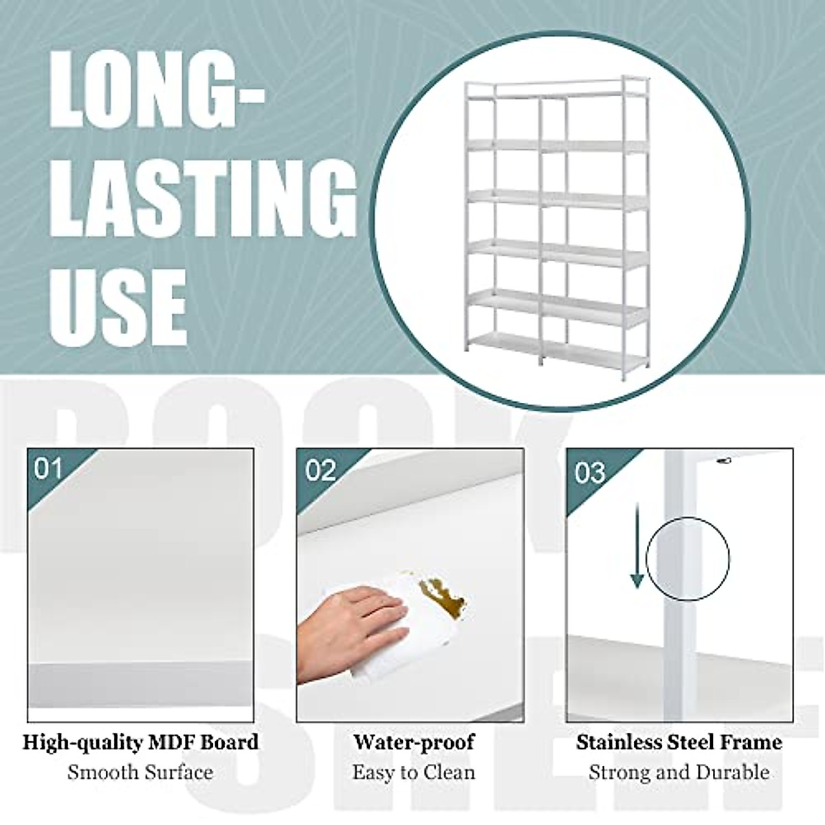 Merax 6-Tier Tall Bookshelf Bookcase, Freestanding Open Large Vintage Industrial Storage and Display Shelves for Home Office