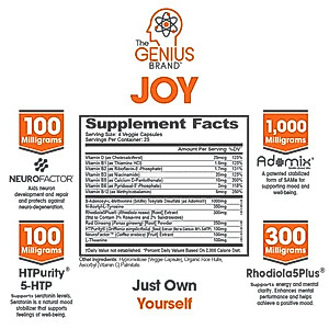 Genius Joy, Nootropic Mood Enhancer Supplement - Support Cognitive Health, Enhance Mood & Neural Function with Brain Boosting L-Theanine, Panax Ginseng & SAM-e