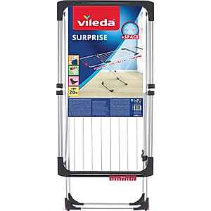 Vileda Extendable Clothes, Foldable Airer with Wheels, Aluminium Resin, White, 5.2 x 60.5 x 131.5 cm