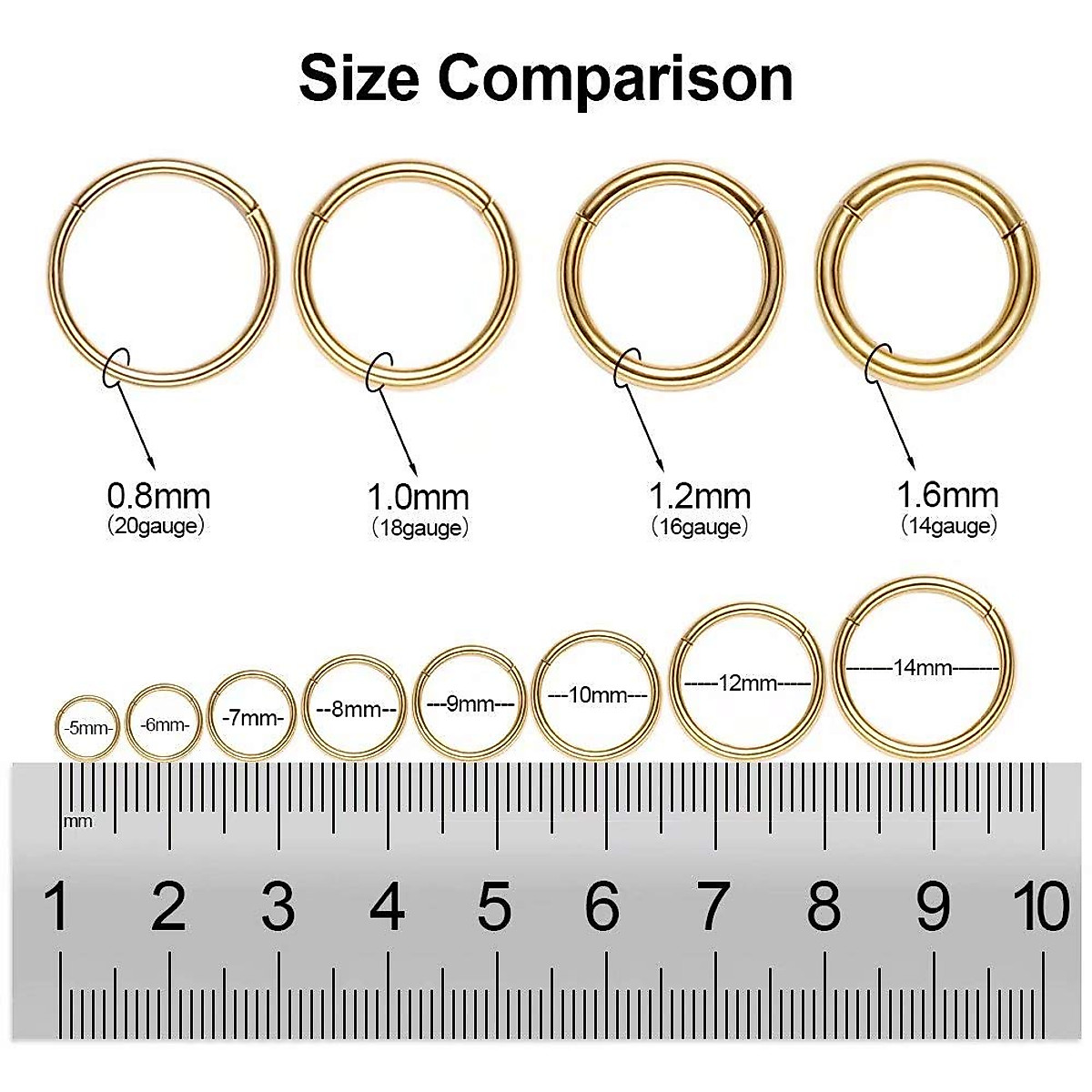 M MOOHAM Gold Nose Ring Hope, 20 Gauge Nose Ring Gold 6mm Surgical Steel 20g Nose Rings Hoop Septum Clicker Cartilage Hoop for Women，Tragus Jewelry Helix Daith Earring Conch Hoop Nose Piercing