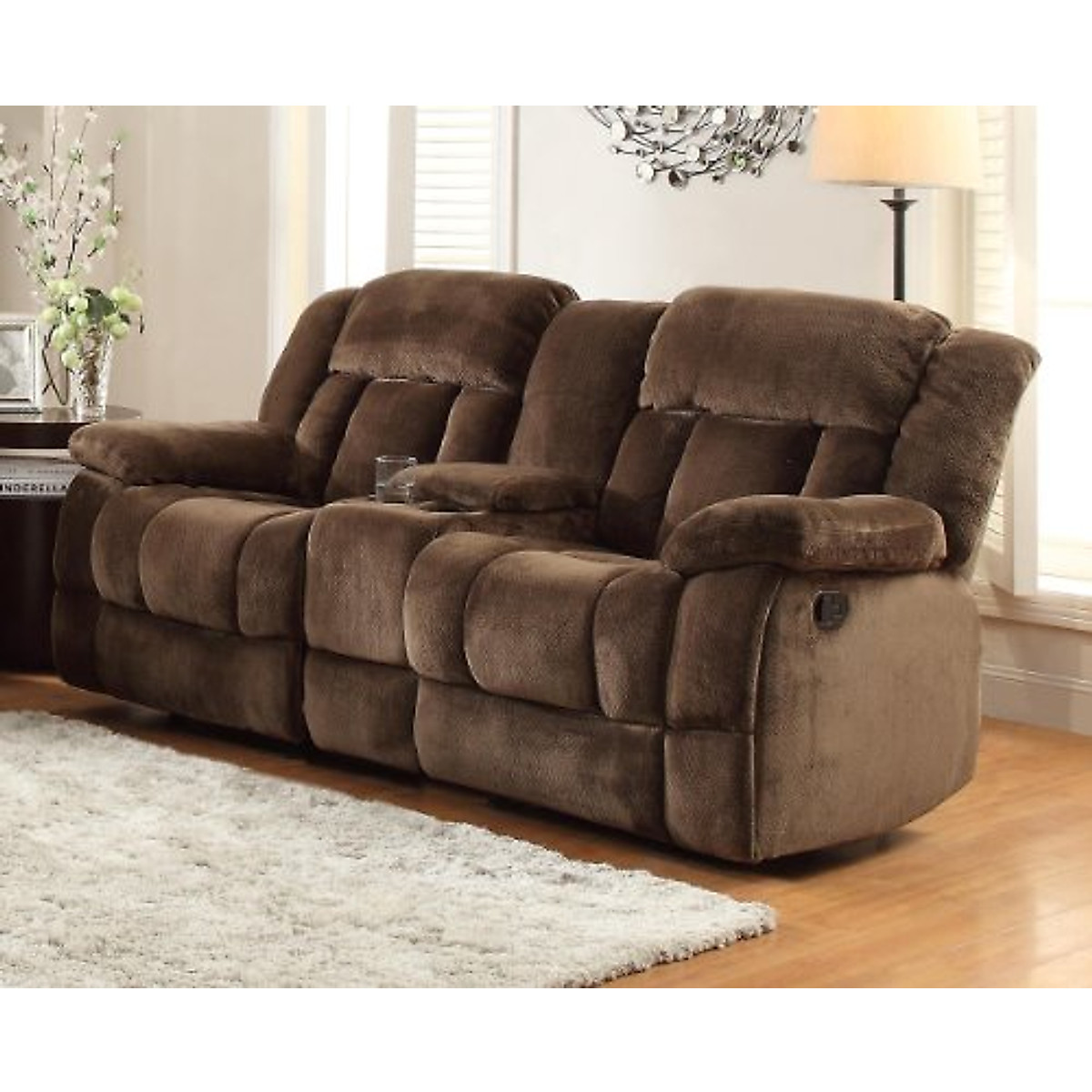 Homelegance Laurelton 79" Microfiber Double Glider Reclining Loveseat, Chocolate Brown