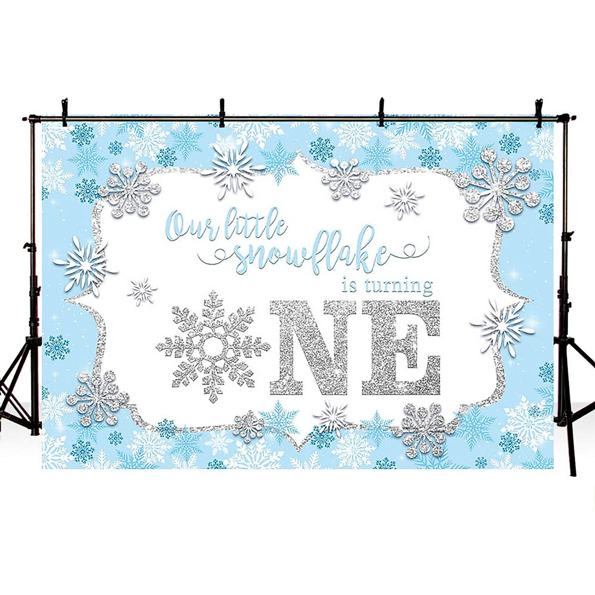 AIBIIN 7x5ft Winter Onederland Backdrop for Boy Sweet Little Snowflake Happy First One Birthday Photography Background Blue Silver Winter Wonderland Party Decoration Banner Supplies Photo Studio