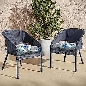 LVTXIII Outdoor Wicker Seat Cushions, Decorative Tufted Chair Pads 19"x19"x4" Seat Cushion Sets for Patio Garden Home Office Chair, Round Back, Set of 2, Clemens Noir Blue