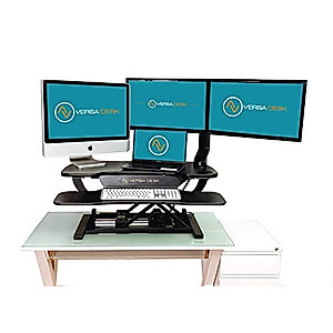 VERSADESK PowerPro Electric Height-Adjustable Desktop Riser, 40" Standing Desk Converter, Sit to Stand Desktop, Keyboard Tray, USB Charging Port, Black