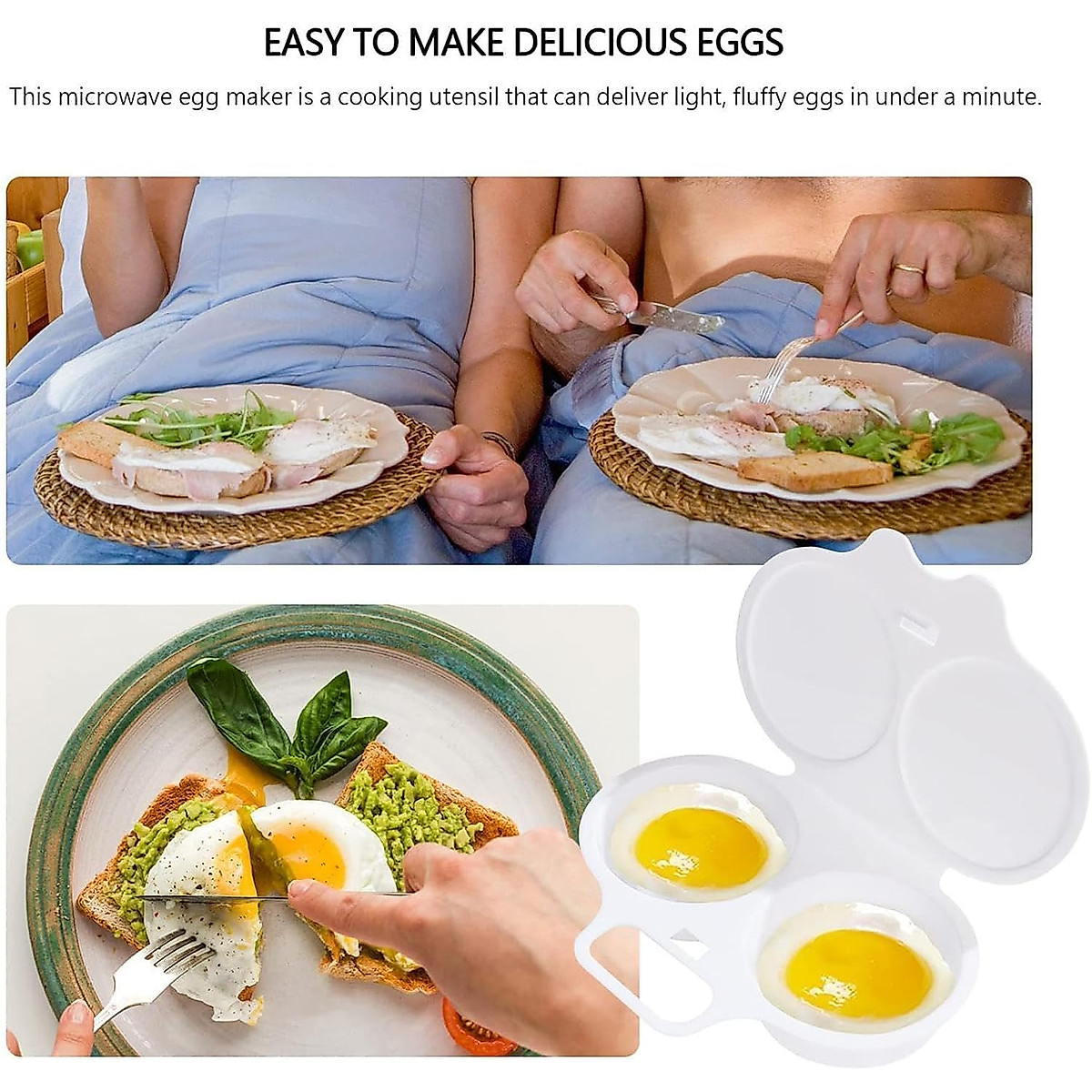 1pc White Microwave Egg Boiler Poacher,2 Cavity Nonstick Poached Egg Maker With Lid,Egg Poacher Microwave Egg Cooker,Double Drain Poached Egg Cups Cookware,Egg Poachers Specialty Cookware