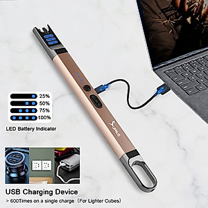 SUPRUS Candle Lighter Electric Arc Lighter Windproof Flameless USB Rechargeable Lighter with LED Light for Candle Camping BBQ Cooking (Champagne Gold)