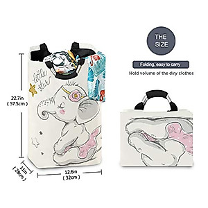 Collapsible Laundry Basket Cartoon Elephant Little Star Laundry Hamper Large Cloth Hamper Laundry Organizer Holder with Handle