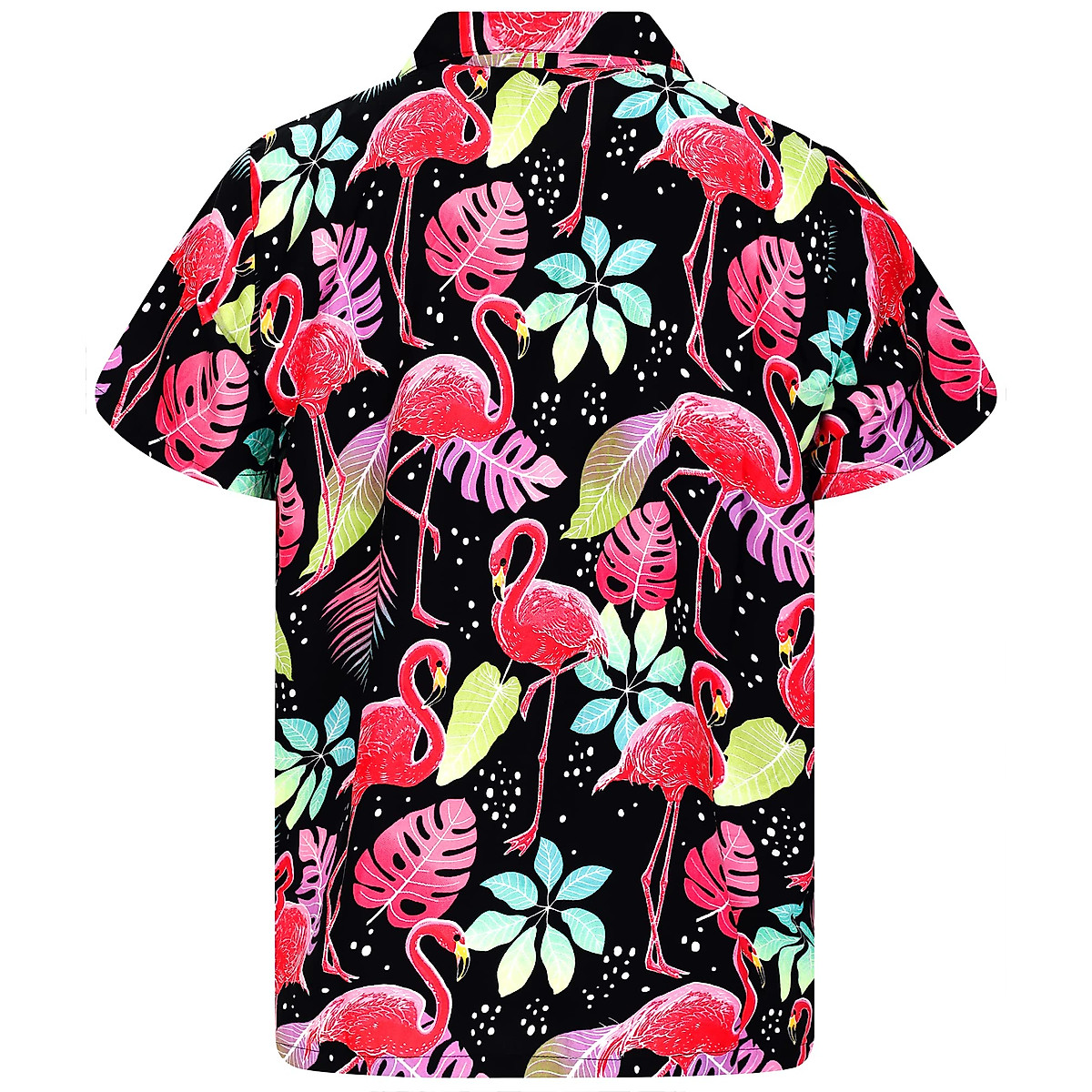 KING KAMEHA Funky Hawaiian Shirt, Shortsleeve, Funky Flamingos, Black, XL