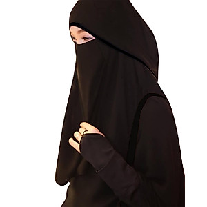 Chiffon Saudi First Class Quality Long Saudi Niqab burqa Hijab Face cover Veil Islam Islamic Jilbab (Black x Black Satin)
