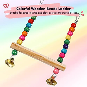 Lelepet Bird Wood Perch Platform Stand, Pet Bird Climbing Swing Toy, Parakeet Perches for Cage, Bird Corner Shelf, Wooden Flat Perch for Cockatiel Budgie Conure Parrot, Funny Bird Cage Perch with Bell