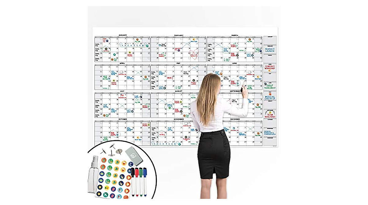 Large Dry Erase Wall Calendar - 38x58 Premium Reusable Yearly Planner