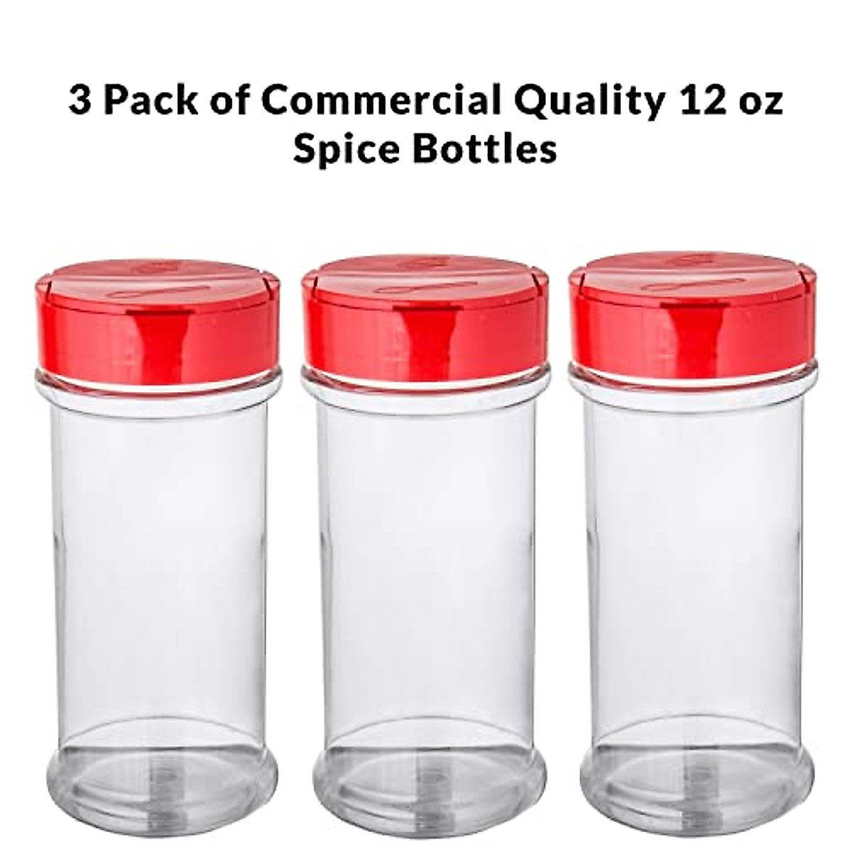 Skyway Supreme 12 OZ Clear Plastic Spice Bottles Seasoning Containers Jars - Set of 3 - Flap Cap with Pour and Sifter Spice Shaker - Durable Refillable Perfect For Herbs Spices and Rubs - BPA Free