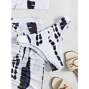 MakeMeChic Women's 3 Piece Swimsuits Halter Cutout Bikini Set Bathing Suit with Cover Up Skirt Black and White S