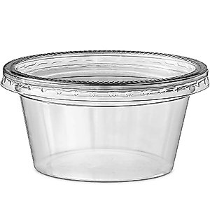DecorRack 24 pack 2 oz Plastic Portion Cups with Lids, BPA Free Plastic Disposable Containers with Leakproof Lids for Souffle, Jello Shot Cups, Condiments, and Dipping Sauce (24 Pack)
