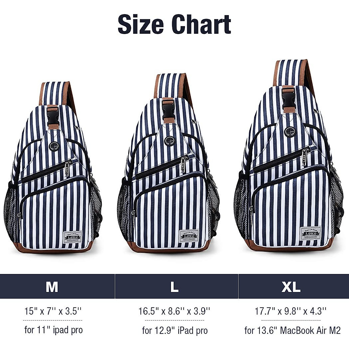 Lekebobor Sling Bag Crossbody Sling Backpack Travel Hiking Chest Bag Daypack,Blue Striped Large.