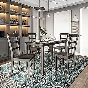 Merax 5 Piece Rectangular Wood Dining Table Set with Chairs for Kitchen, Gray