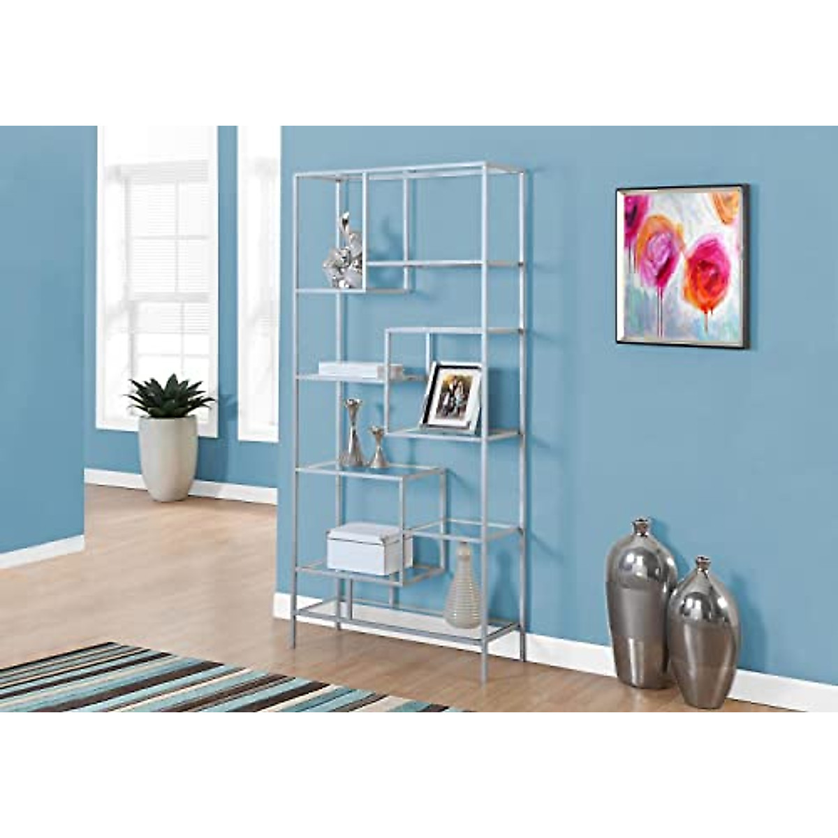 MONARCH SPECIALITIES INC. Bookcase, 72 inch, Silver/Clear Glass