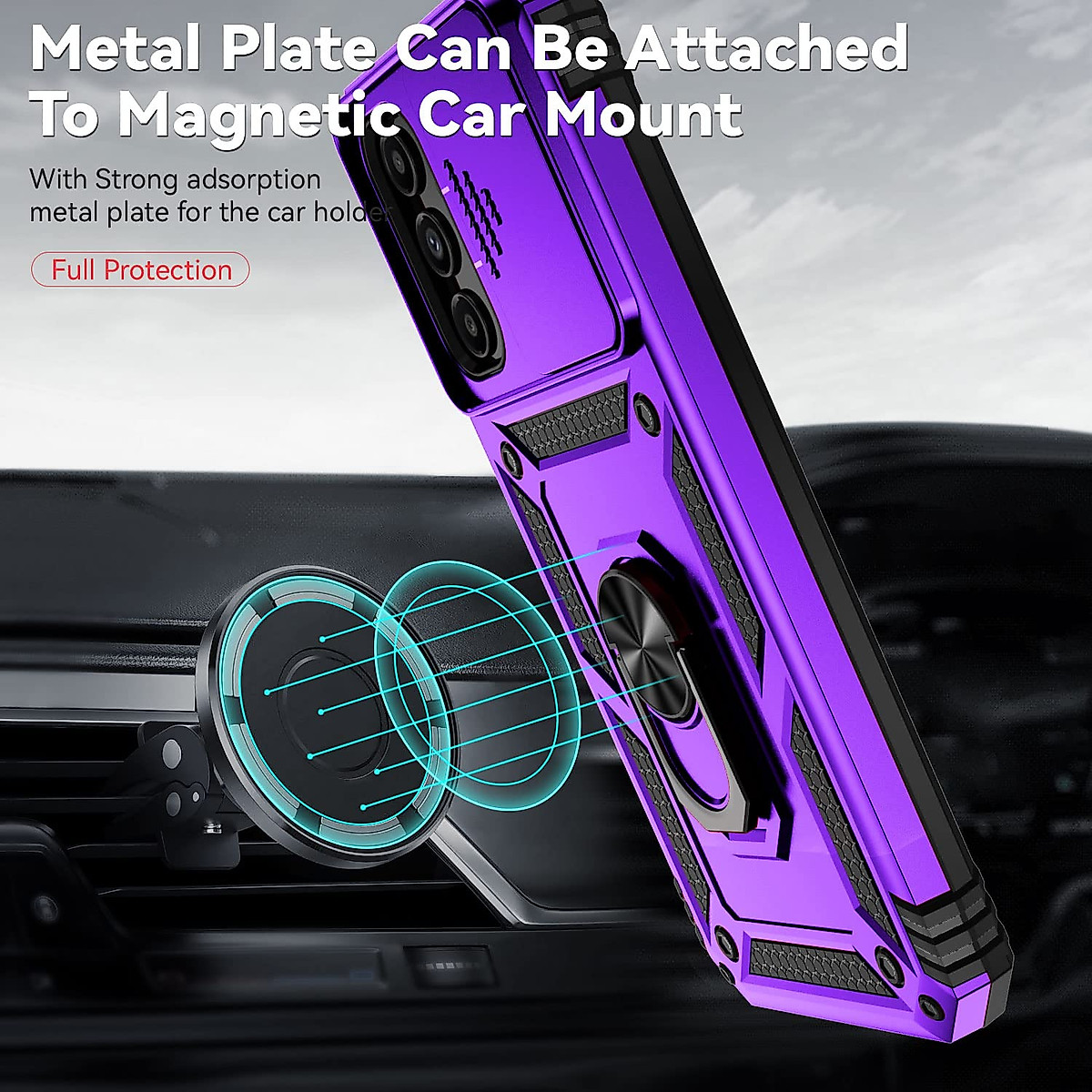 for Galaxy A14 5G Phone Case,Galaxy A14 5G Case,with Screen Protectors and Camera Cover,[Military Grade] 16ft.Drop Tested Cover with Magnetic Kickstand Protective Case for Samsung A14 5G, Purple