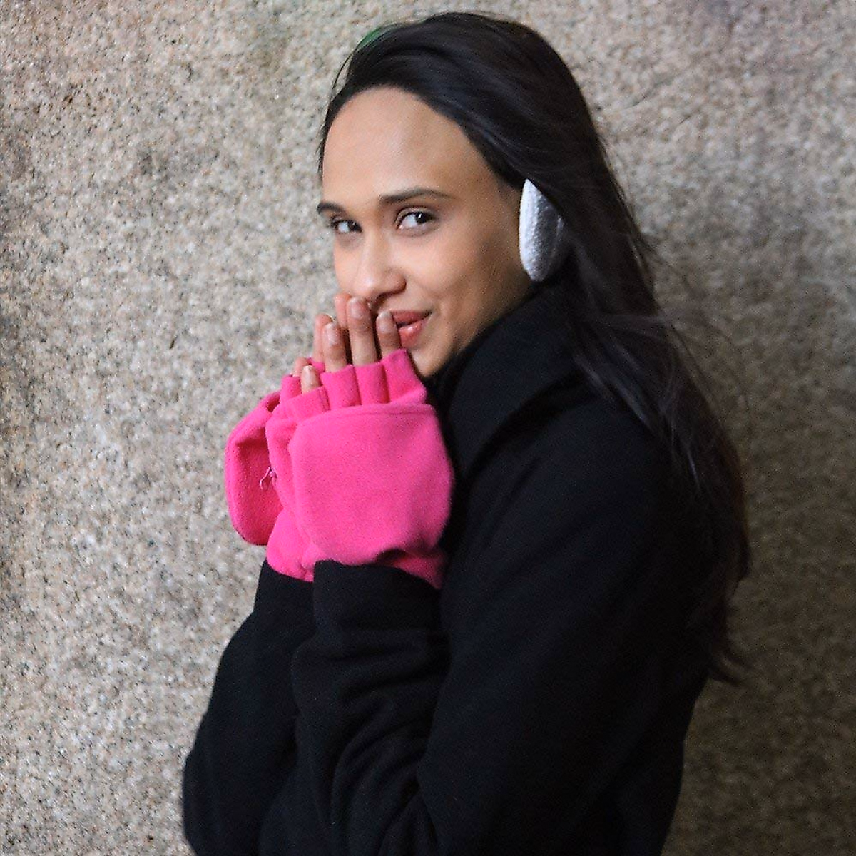Multi Mitt Fingerless Gloves With Adjustable Top & Cell Phone Pocket (Jet Black)