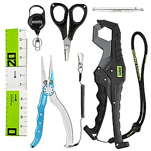 Booms Fishing TK6 6PCS Fishing Tools Set, 7.5” Aluminum Fishing Pliers and Fish Gripper Combo, Saltwater Fishing Accessories and Equipment, Great Fishing Tools for Men