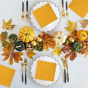 Juvale 100 Pack Mustard Yellow Paper Napkins - Scalloped Cocktail Napkins, Disposable for Wedding, Birthday Party (5x5 In)