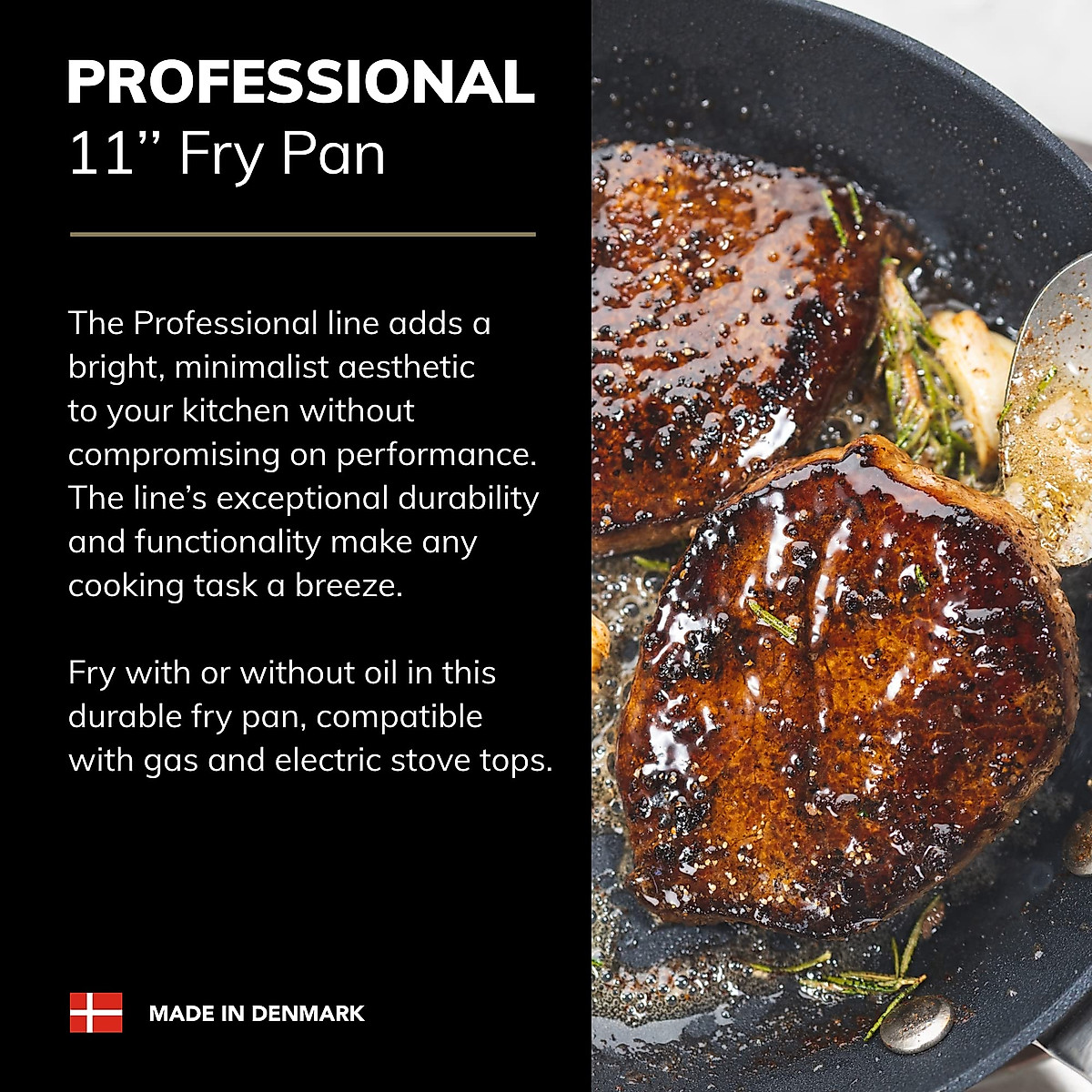 SCANPAN Professional 11” Fry Pan - Easy-to-Use Nonstick Cookware - Dishwasher, Metal Utensil & Oven Safe - Made in Denmark