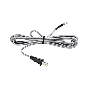 Creative Hobbies Rayon Cloth Covered Electric Lamp Cord with End Plug, Stripped Ends Ready for Wiring -8 Foot, SPT-2 UL Listed (Silver)