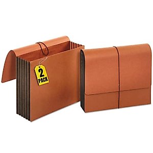 1InTheOffice Expanding File Wallet with Flap and Cord Closure, 5-1/4" Expansion, Letter Size, Redrope, 2 Pack