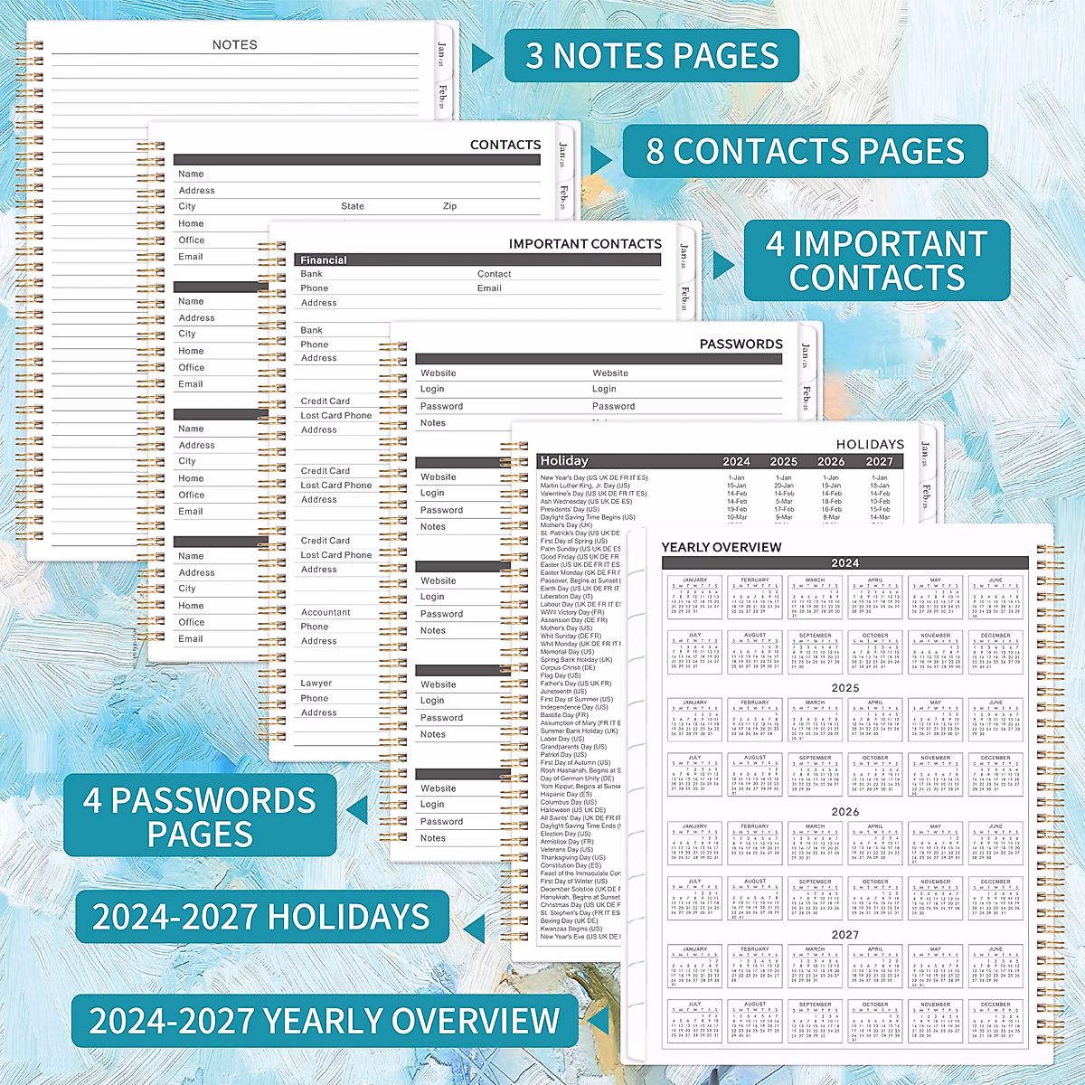 2024-2027 Monthly Planner - 3 Year Monthly Planner 2024-2027, JUL 2024 - JUN 2027, 2024-2027 Calendar Planner with 36 Monthly Tabs, Notes Pages, Inner Pocket, Great for Long-Term Planning