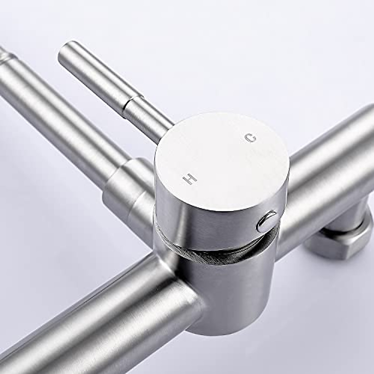 Wall Mount Faucet with Sprayer 7.6-8.4 Inch Center, Commercial Kitchen Sink Faucet, Brushed Nickle Stainless Steel Sink Mixer Tap, Laundry Utility Faucets with Pull Down Sprayer, NSF Lead-Free