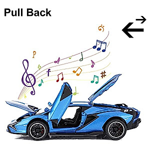 SASBSC Toy Cars Lambo Sian FKP3 Metal Model Car with Light and Sound Pull Back Toy Car for Boys Age 3 + Year Old (Blue)