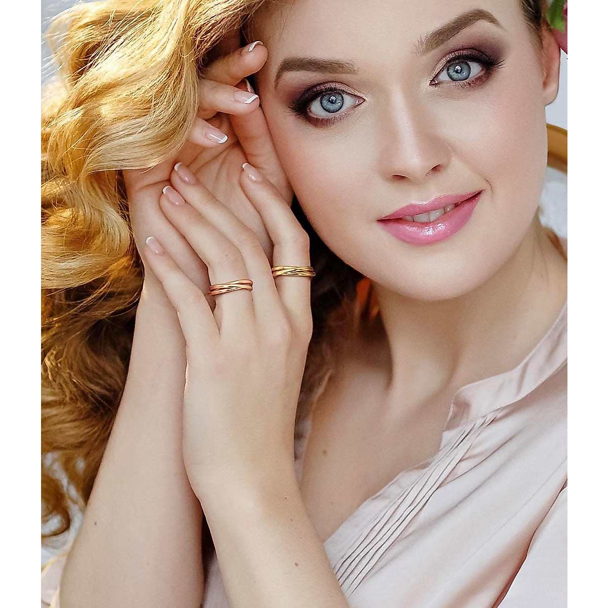 DURSI Trinity Interlocked Rolling Triple Ring for Women Girls Kids, Stainless Steel Cross Stacking Puzzle Ring for Fidget Anxiety, Minimalist Promise Engagement Wedding Ring (Rose Gold, Size 11)