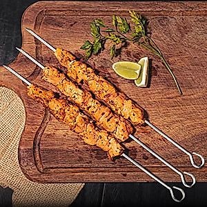 Kabob Skewers, Stainless Steel Shish Grilling Skewers Set, BBQ Barbecue Shish Kabob Sticks Skewers for Grilling Meat Shrimp Chicken Vegetable, 12pcs shish kabob skewers + 2pcs Bonus Silicone Brush