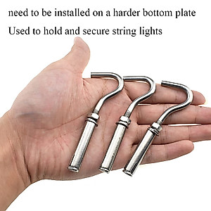 Hahiyo M6 304 Stainless Steel Expansion Hook Bolt Eye Self-Tapping Screws Open Cup Hold Secure Rock Solid Hard to Pull Out Easy Install for Hanging String Lights Ceiling Silver 5pieces