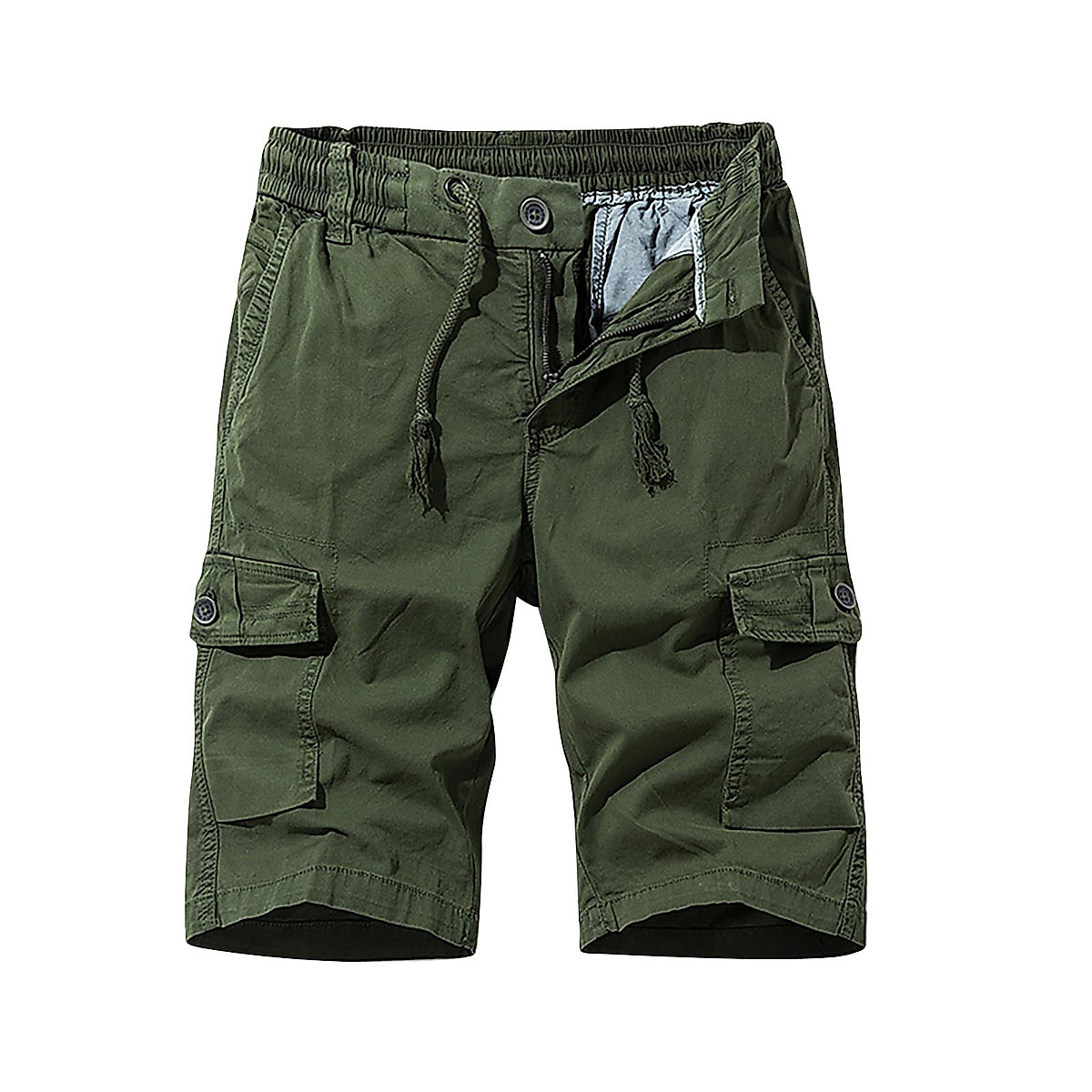 Muscularfit Shorts Mens Big and Tall Cargo Shorts for Men 2023 Casual Drawstring Elastic Waist Tooling Shorts 7" Inseam Waistband Shorts Shorts for Men Casual Summer Below Knee Army Green XL