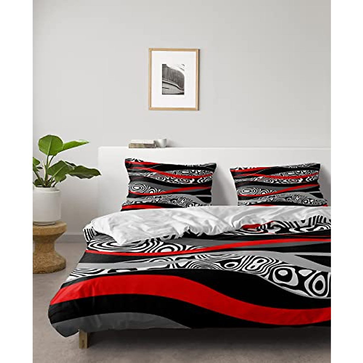 Duvet Cover Queen Size Bedding Set Geometry Abstract Red Black Stripe 4 Pieces Microfiber Comforter Cover Ultra Soft Duvet Covers Bed Sheet and Pillow Cases for Bedroom Zebra Animal Skin Texture