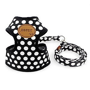 SELMAI Small Dog Harness Vest Leash Set Polka Dot/Camo Mesh Padded No Pull Leads for Puppy Pet Cat (Large (Pack of 1), Black)
