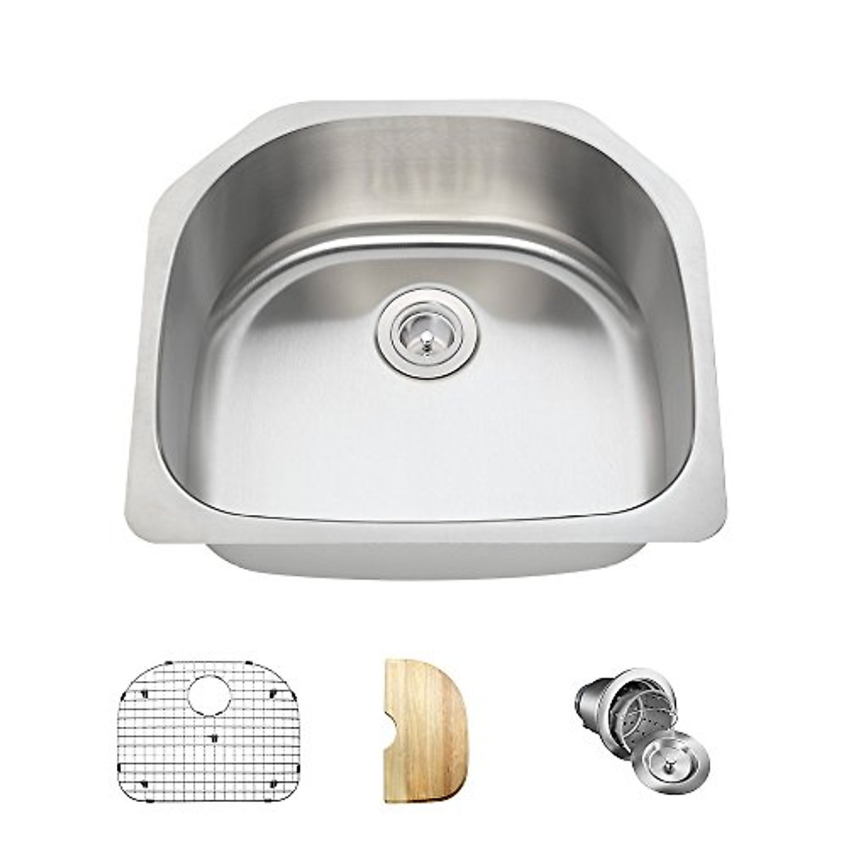 MR Direct 2421-16-ENS Stainless Steel Undermount 23-1/2 in. Single Bowl Kitchen Sink with Additional Accessories, 16 Gauge