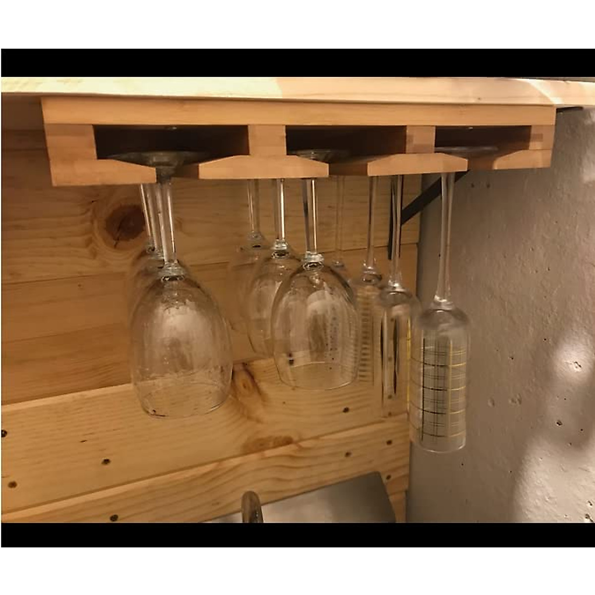 Plutreas Bamboo Wine Glass Holder Wine Glass Rack Under Cabinet, Bamboo Hanging Stemware Display Rack for Home, Kitchen, Bar