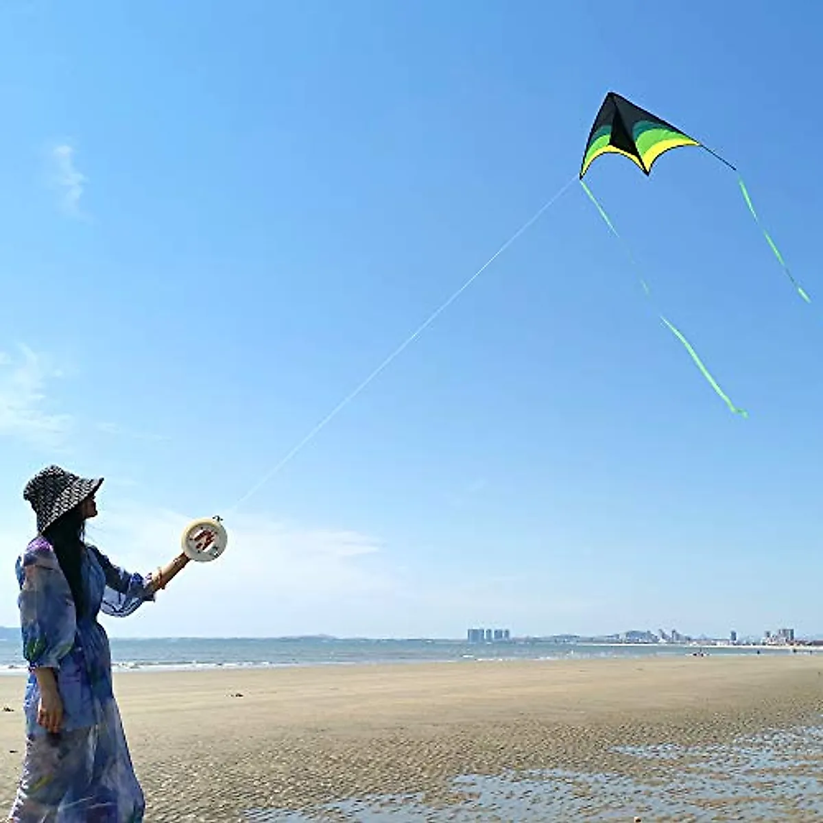 Mint's Colorful Life Delta Kite for Kids & Adults, Extremely Easy to Fly Kites with 2 Ribbons and 300ft String, Best for Beginner